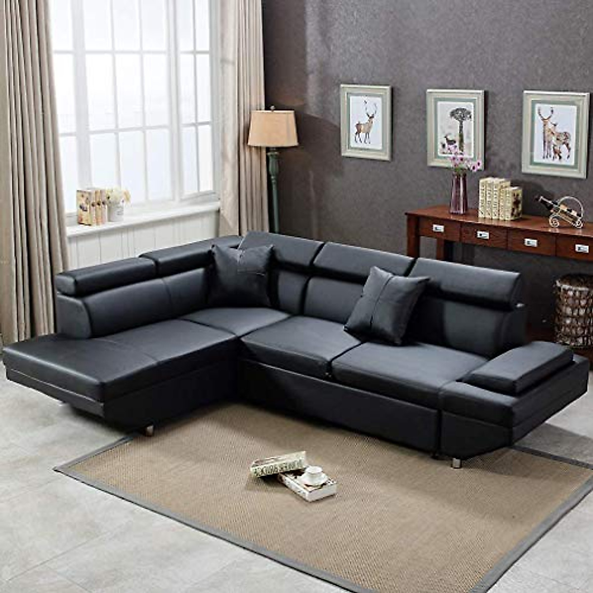 Sofa Sectional Sofa 2 Piece Modern Contemporary for Living Room Futon Sofa Bed Couches and Sofas Sleeper Sofa Modern Sofa Corner Sofa Faux Leather Queen