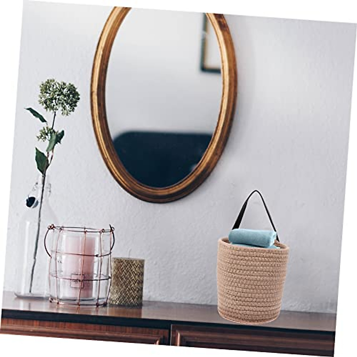 Cabilock 2 pcs Cotton Rope Woven Basket laundry woven bucket bathroom wall organizer round basket Rope planter basket empty gift basket toy basket with handles fabric bin hanging toy box