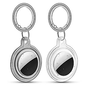 Mouzor 2 Pack AirTag Keychain Holder Case, Waterproof Soft TPU Full Protection Shockproof Air Tag Holder Cover for Kids, Children, Luggage, Keys, Cat, Dog Collar Tracker Key Ring (Clear+Black)