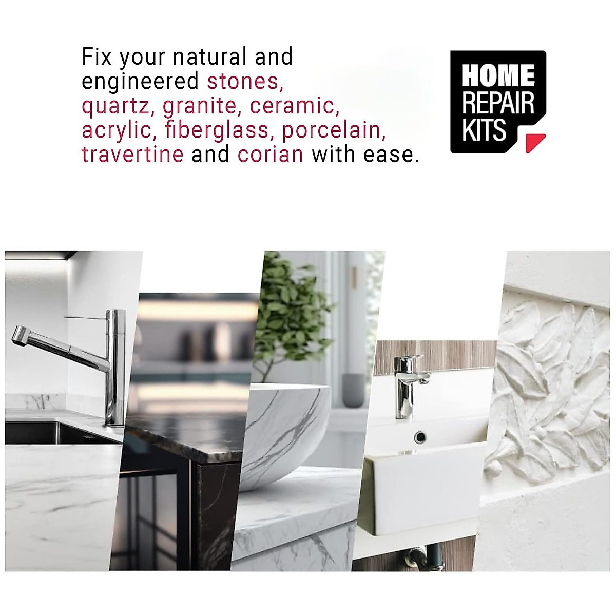 Granite, Marble, Quartz & Acrylic Repair Kit (Clear/Transparent) - Suitable for Most Repairs I Also for Tile, Countertop, Fiberglass & Ceramic Surfaces I Fix Broken Chips & Cracks in Minutes