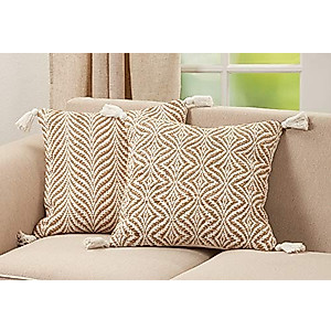 SARO LIFESTYLE Aziza Collection Jute Woven Down-Filled Throw Pillow with Wavy Design, 20", Natural