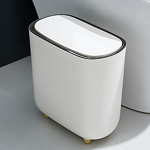 Zcargel Home Essential 13L Trash Can with Lid, Narrow Body Waste Basket, Press Open for Bathroom and Kitchen