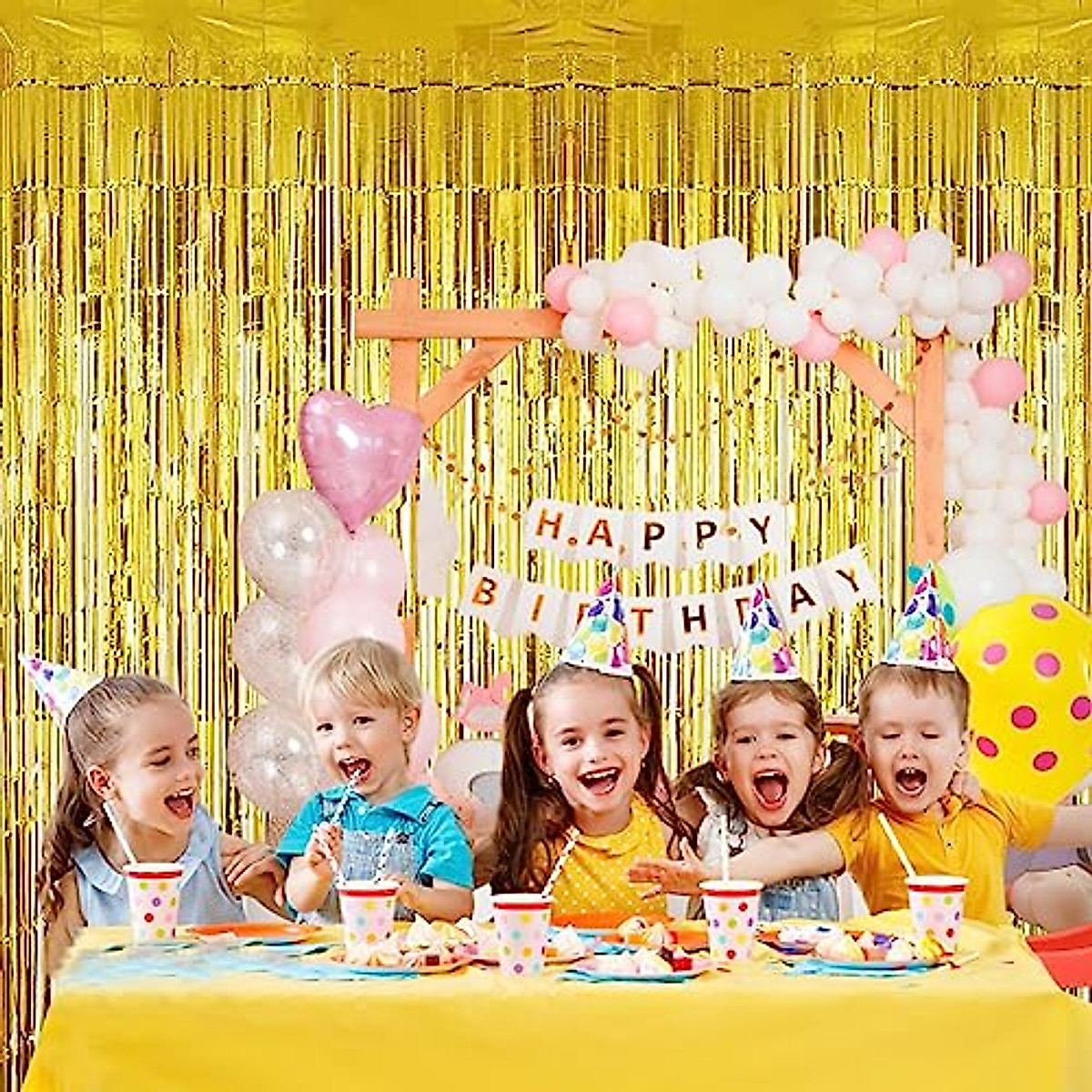 Gold Foil Fringe Curtain, 2PCS 3.28 x 8.2FT Metallic Photo Booth Backdrop Tinsel Door Curtains for Wedding Birthday Engagement Disco Bachelorette Party Decorations