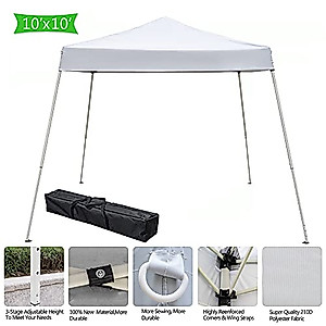 Gappys 10’ x 10' Pop-up Canopy Tent - Commercial Instant Outdoor Canopy - Easy Set-up Straight Leg Folding Beach Shelter (10x10 FT, White) (N001)