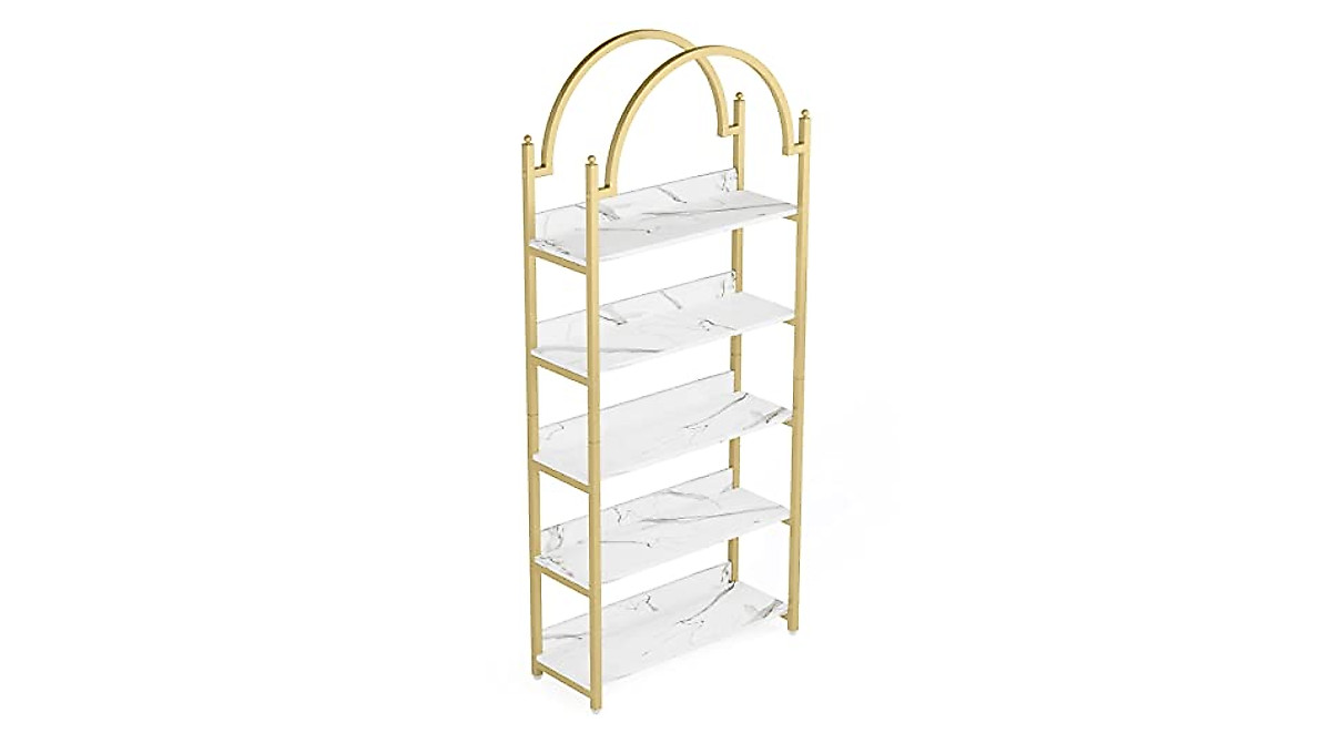 Tribesigns Gold 5-Shelf Bookcase - Modern Metal Open Arched Shelves