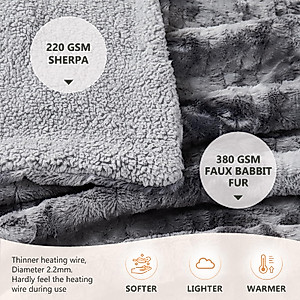 Homemate Heated Blanket Electric Throw - 50x60 Heating Blanket Throw 5 Gears Auto-Off 10 Heat Levels Heat Blanket Over-Heat Protection Luxury Faux Fur Sherpa Heater Blanket Electric ETL Certification