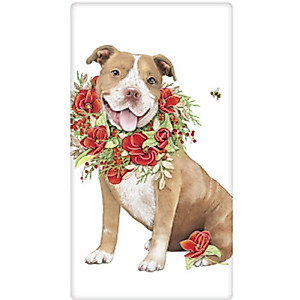 Mary Lake Thompson Festive Pitbull Dog Wreath Dish Towel