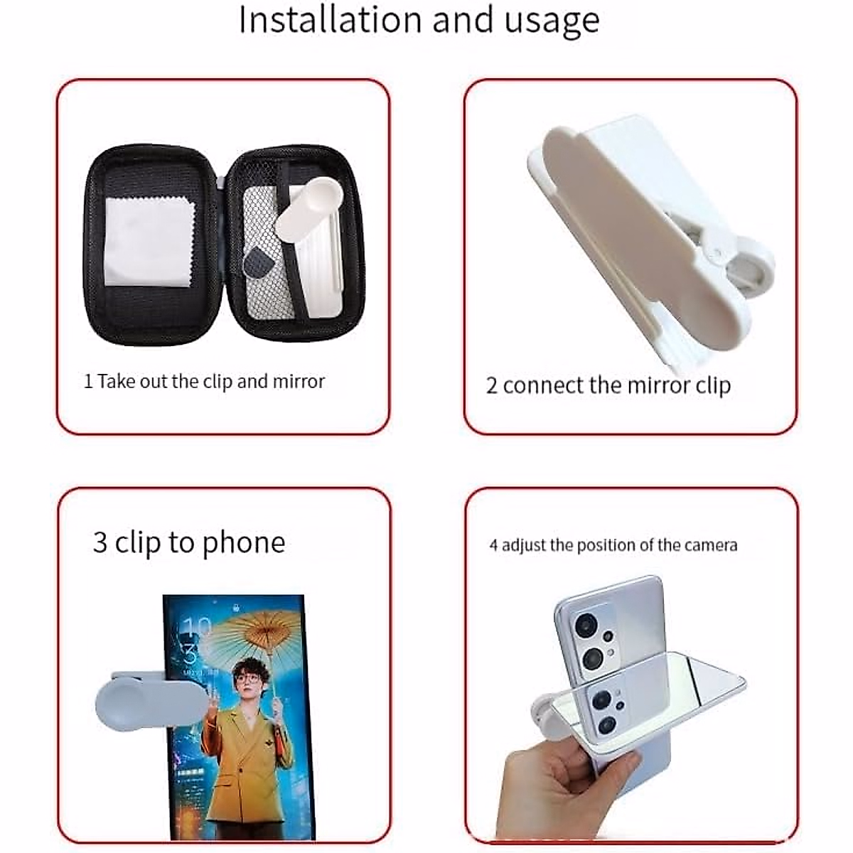 1Set-Smartphone Camera Mirror Reflection Clip Kit, Mirror of The Sky, Handheld Mirro, Applicable to All Mobile Phones, Easily Shoot Splendid Photos, Suitable for Travel and Easy to Carry (White)