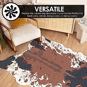 Cowhide Rug Faux Fur Rug Animal Print Non-Slip Backing Carpet For Bedroom, Office, Living Room, Rustic Western Home Decor Throw Rug Mat 56"W x 71"L