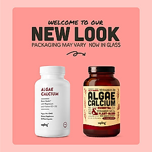 Calcium Supplement - Whole Food with Vitamin K2 & D3, Magnesium, Zinc, Boron, Mineral Complex. Sourced Sustainably from Red Algae. for Bone Strength and Support. Non-GMO & Vegan 90 Capsules.