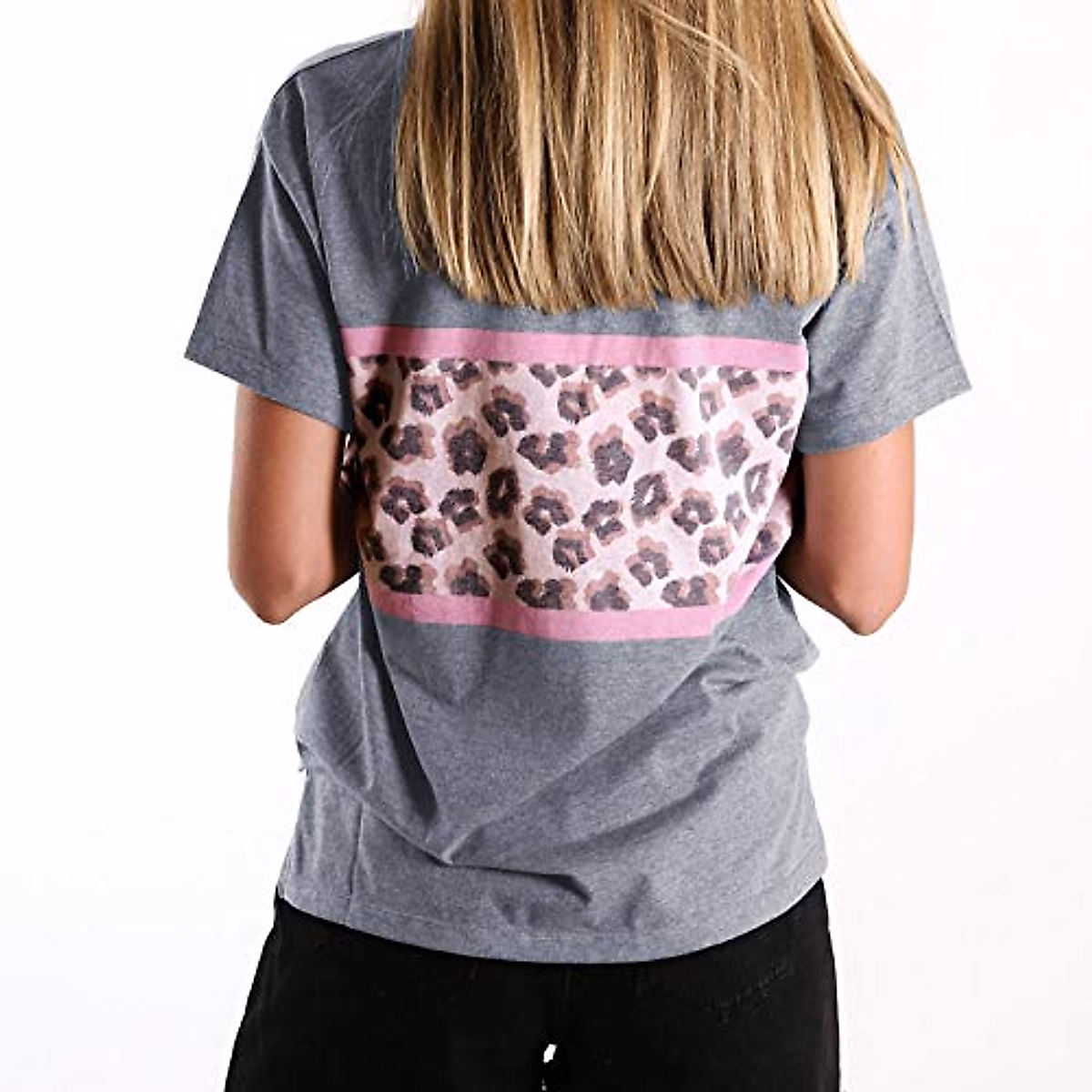 Bravetoshop Women Summer T Shirts Short Sleeve Crewneck Basic Tees Leopard Patchwork Casual Blouse Tops (Gray,S)