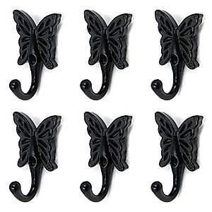 Geesatis 6 pcs Vintage Wall Mounting Hanger Hooks Butterfly Style Hat Hook Coat Hook for Hanging Towels Clothes Scarves Keys, with Mounting Screws, Black