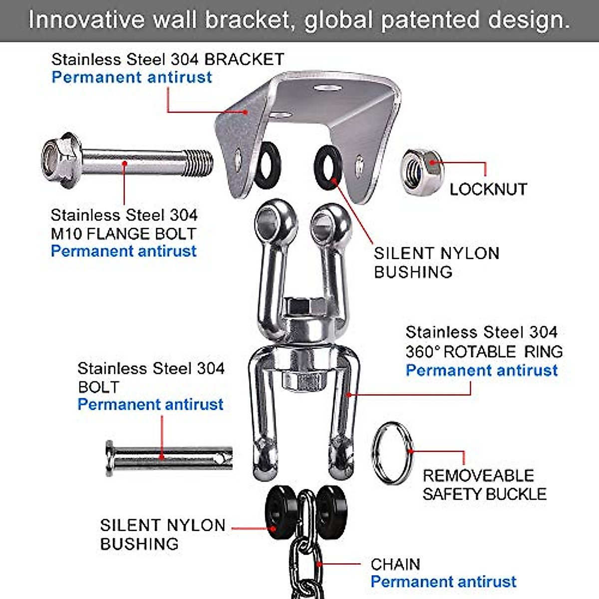 SELEWARE Hammock Hanging Kit, Swing Hanger with 39” Chain and Carabiner, 360°Rotation, Indoor & Outdoor Hammock Chair Porch Swing Set Hardware, 2 Screws for Wooden Set, Black