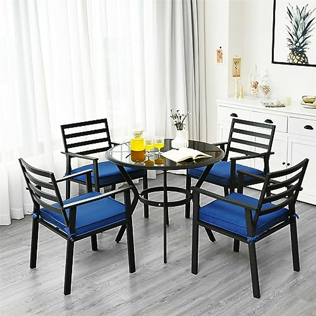 ZLXDP 5PCS Outdoor Patio Dining Chair Table Set Cushioned Sofa Glass Garden