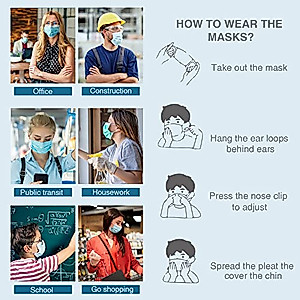 Blue Disposable Face Masks, 100 Pcs Disposable Masks, 3-ply Non-Woven Disposable Face Covers, Breathable Face Mask for Adults and Teens for Disposable Use