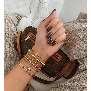 MOMOL 18K Gold Plated Stainless Steel Link Chain Bracelets for Women Paperclip Chunky Link Chain Charm Bracelet