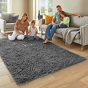 Ophanie Rugs for Bedroom Living Room, 4x5.3 Area Rug Grey Fluffy Fuzzy Soft Plush Shaggy Large Bedside Carpet, Big Indoor Floor Rug for Kids Girls Boys Home Decor Aesthetic, Dorm Nursery Gray