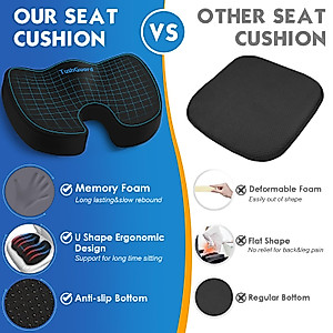 TushGuard Seat Cushion for Office Chair Memory Foam Non-Slip Desk Chair Cushion Back, Coccyx, Sciatica, Tailbone Pain Relief Butt Pillow for Office Chair, Car, Wheelchair, Black