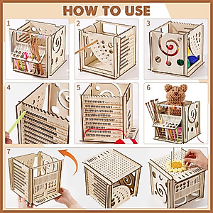 MUCUNNIA All-in-one Wooden Yarn Bowls for Crocheting Knitting Accessories Granny Square Blocking Board Knitting Crochet Needle Gauge Measuring Tool Craft Tool Organizer Gift for Crochet Lovers