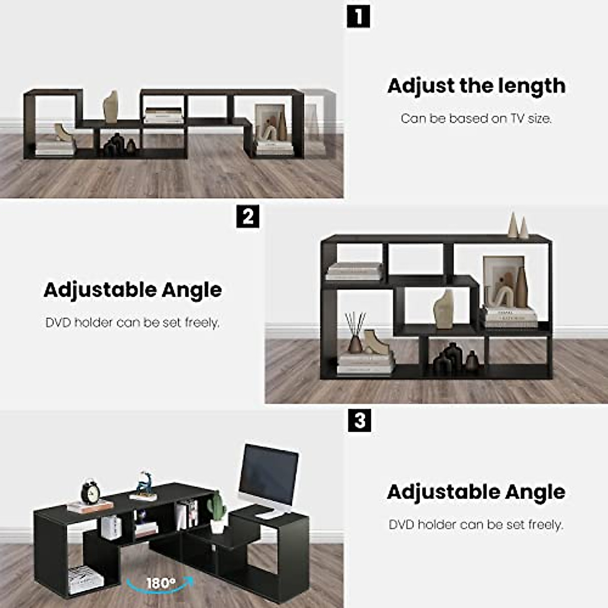 Recaceik Cube Bookshelf 2 Shelf Bookcase L-Shaped TV Console Stand Modern Entertainment Center with Open Storage Shelves for CDs/Movies/Books for Living Room, Bedroom, Home Office