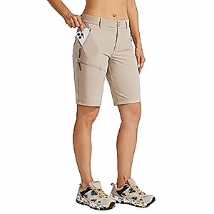 Willit Women's 10" Hiking Golf Long Shorts Quick Dry Athletic Outdoor Summer Shorts with Pockets Khaki Size 10