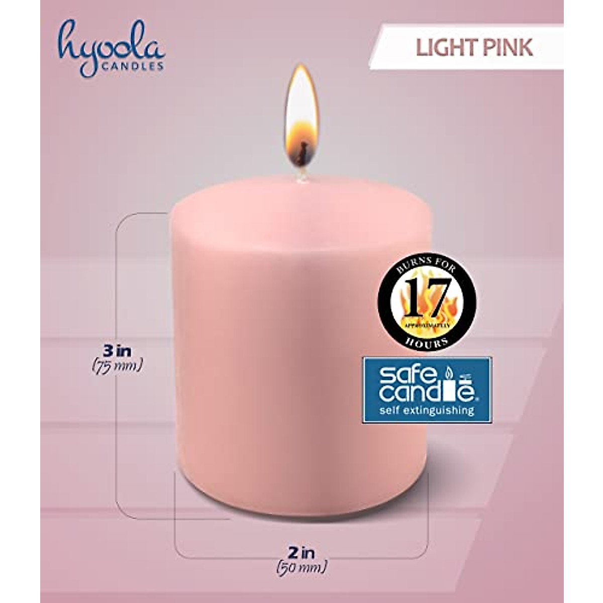 Hyoola Light Pink Pillar Candles 2x3 Inch - 4 Pack Unscented Pillar Candles Bulk - European Made
