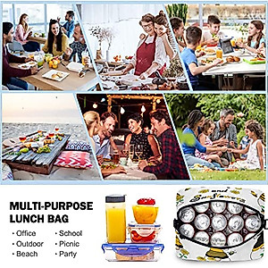 Oarencol Gnomes Sunflower Bee Insulated Lunch Bag Gnemes Florals Reusable Cooler Lunch Tote Box with Shoulder Strap for Work Picnic School Beach