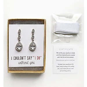 A+O Bridesmaid Gift, Teardrop Cubic Zirconia Crystal Earrings in Silver