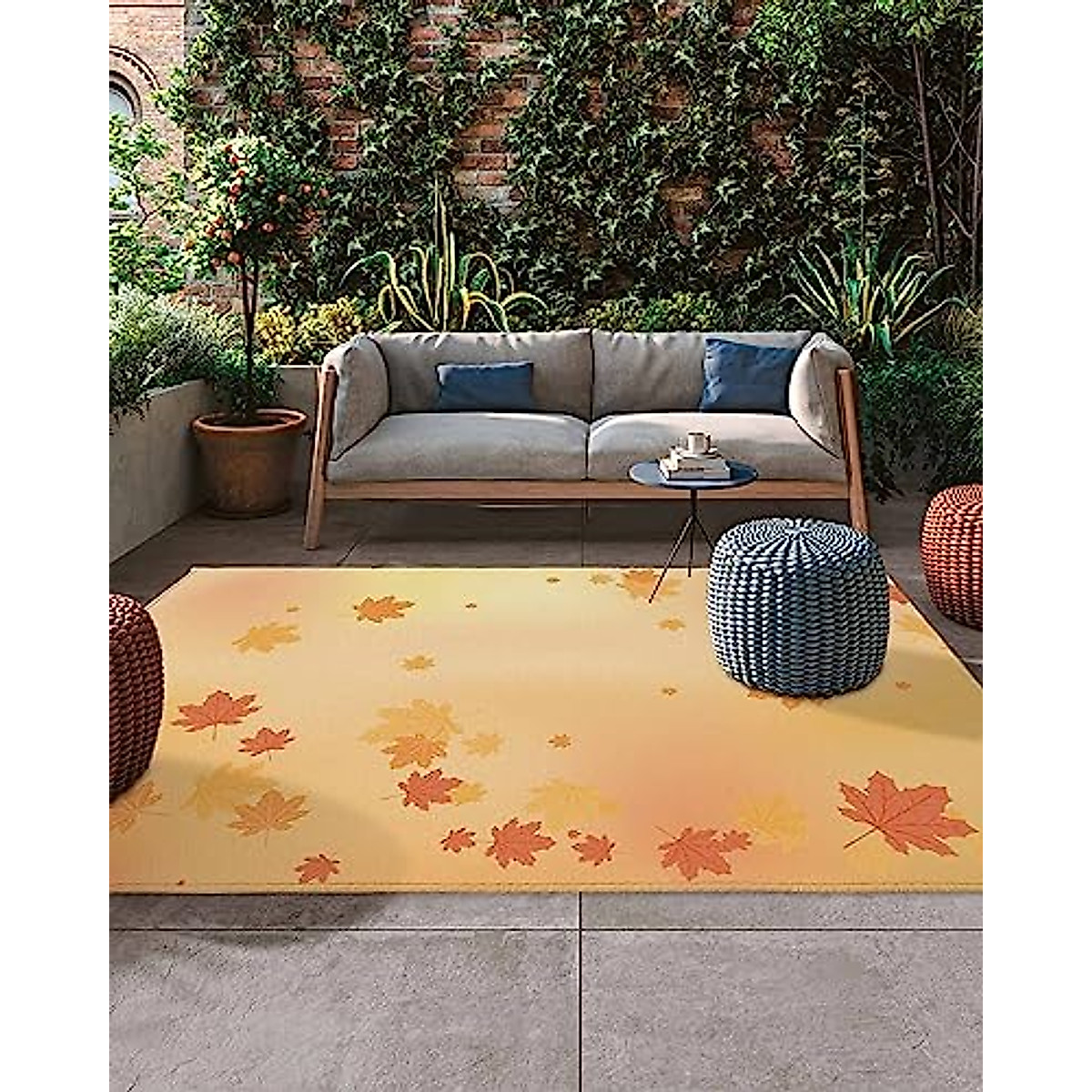 Thanksgiving Outdoor Rug, Large Floor Mat Day Dreamlike Maple Leaf Non Slip Area Rug Rubber Backing Quick Dry Clearance Carpet for Camping Rugs, Patio, Garden, Lawn, Deck, Porch, 6' x 9'