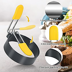 EuroBird Egg Rings for Frying Eggs, 3", 4" NonStick Egg Cooker Ring Molds, Stainless Steel Crumpet Ring Mold for English Muffins Pancake Breakfast Sandwich Burger Cooking Griddle