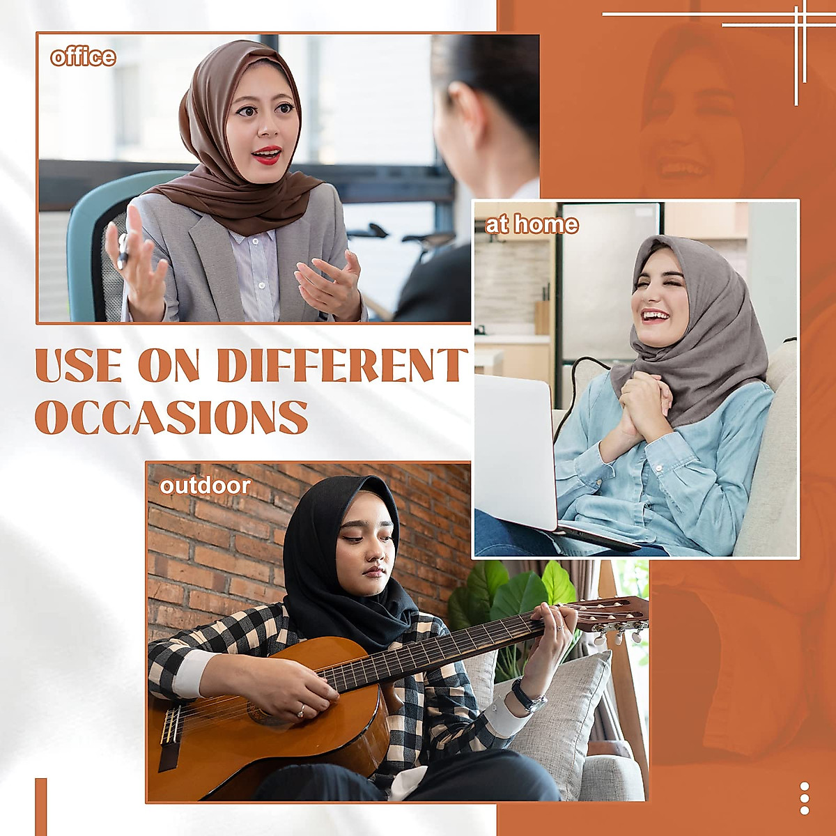 4 Pcs Women Chiffon Scarves 4 Pcs Hijab Caps Long Shawl Soft Wrap Scarves Islamic Muslim Underscarf Turban Caps Sleep Hats (Retro Colors)