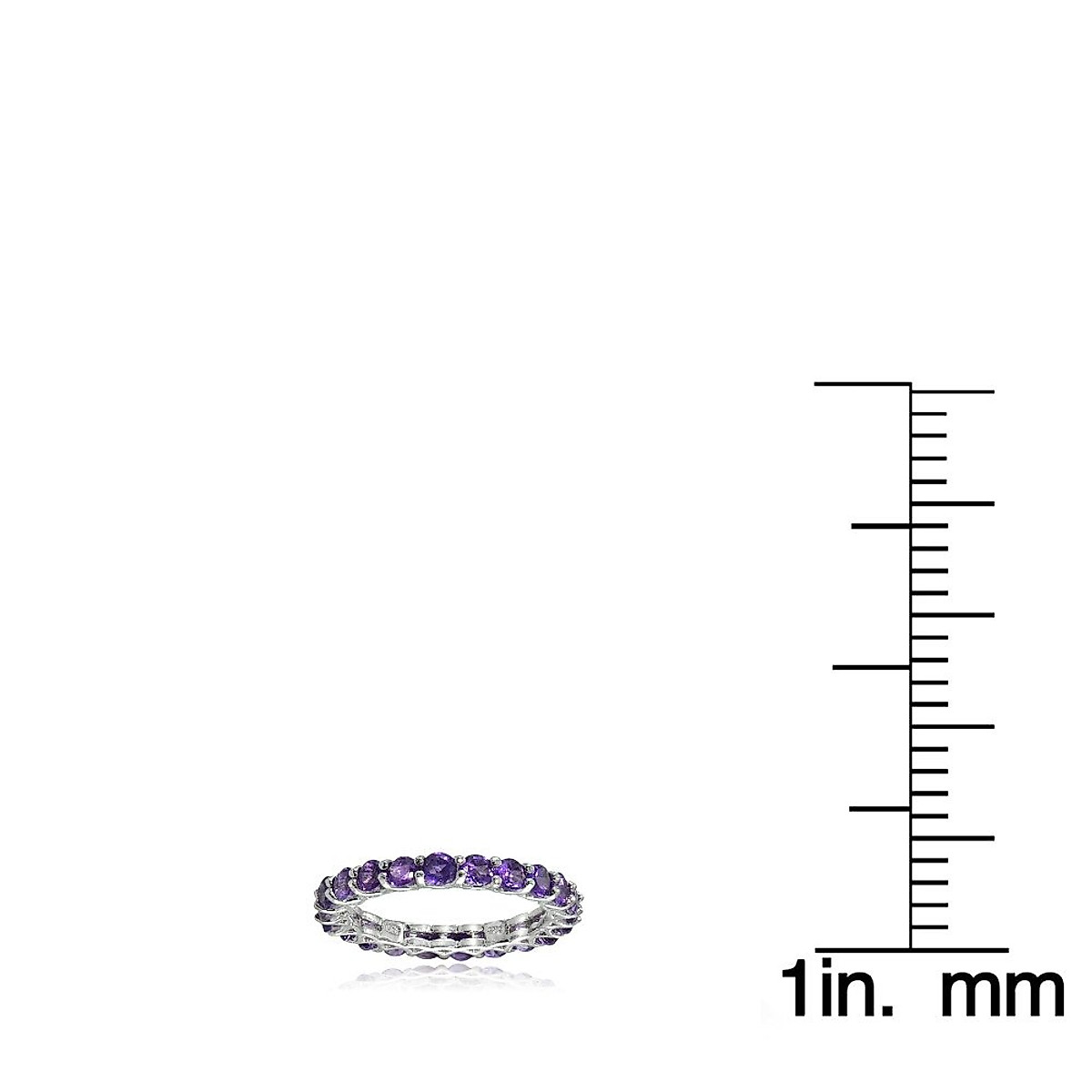 Ice Gems Sterling Silver African Amethyst 3mm Round-cut Eternity Band Ring, Size 8