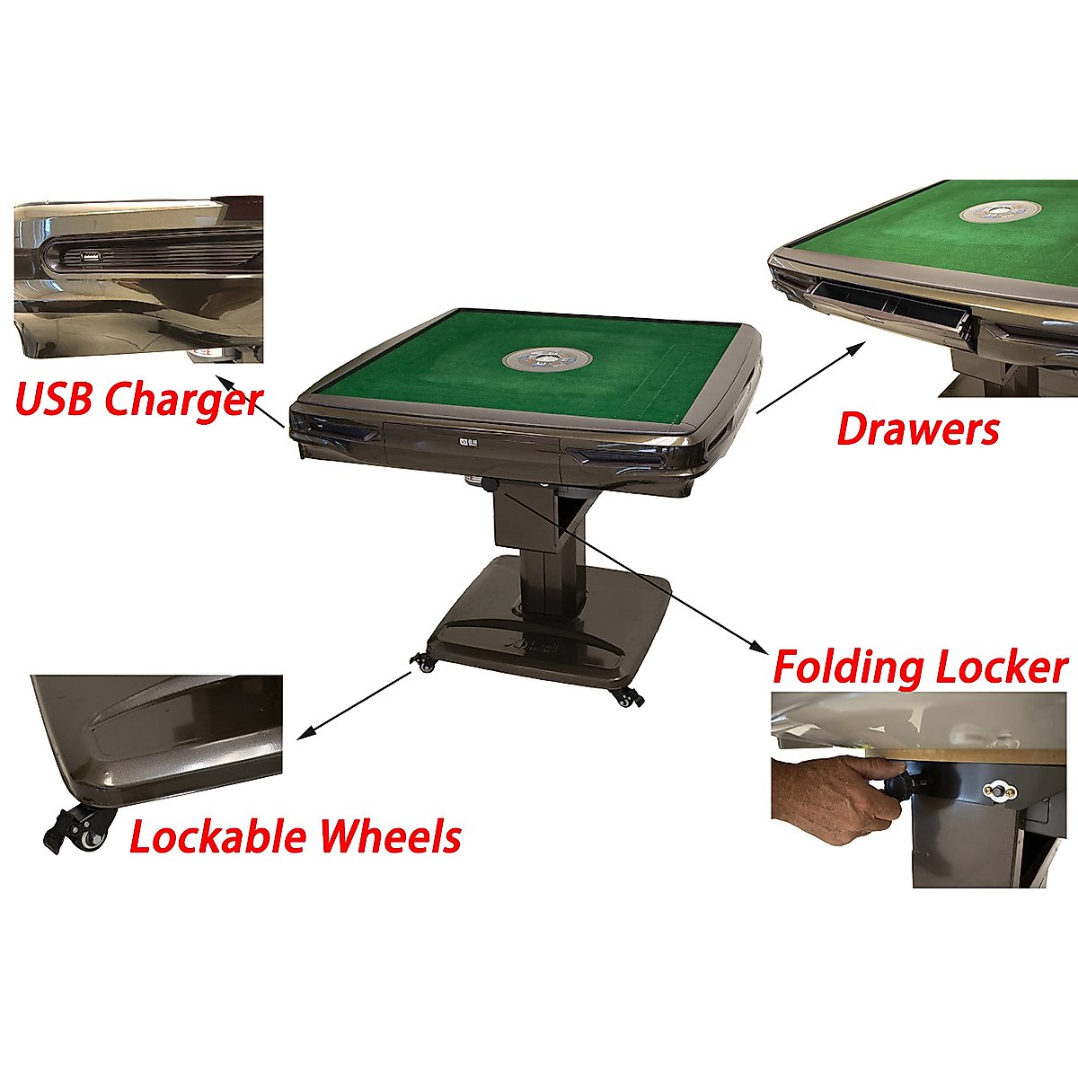 TRYHO Tornado Automatic Mahjong Table Gray Ultra-Thin Pedestal Folding Style with Tiles 宣和 超薄电动麻将桌 Electric Mah Jongg More Rounds No More Shuffling (44mm, Numbered Tiles)