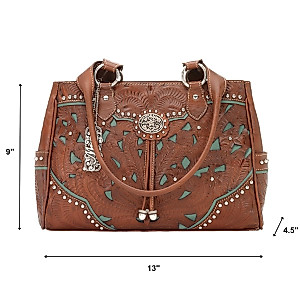 American West Leather Multi Compartment Shoulder Bag - Lady Lace Brown/Turquoise