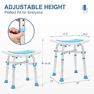 Health Line Massage Products Heavy Duty Shower Stool 550lb Bath Seat Chair, Tool-Free Assembly Height Adjustable Paded Seat Bench for Seniors, Elderly, Disabled, Handicap and Injured