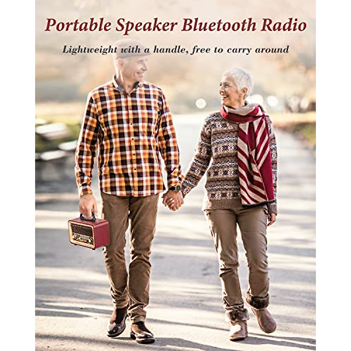 PRUNUS Retro Bluetooth Radio with Rich Bass Speakers,Loud Stereo Sound,Portable Wireless Speakers AM FM Radio with USB, TWS Pairing, BT5.0, TF Card & MP3 Player for Home/Party/Outdoor/Gift