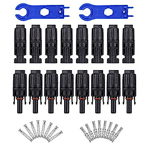 Sunway Solar Panel Cable Connectors 8pairs for Connecting Solar Connector Adapters with Assembly Tool Spanners for Connecting Solar Panels Extension Cable, 10 awg PV Wire,Solar Controller Regulator