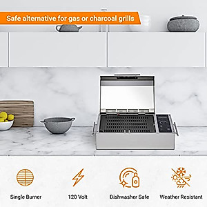 Kenyon Frontier Portable Electric Grill, Single Burner With IntelliKEN Touch Control, Stainless Steel Body, Rust-Proof Grill, UL-Approved For Indoor And Outdoor Use, Dishwasher Safe Grates, 120V
