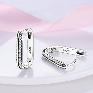 NARMO 925 Sterling Silver Earrings U Shaped Hoop Earrings for Women Cubic Zirconia Silver Hoops Hypoallergenic Earrings