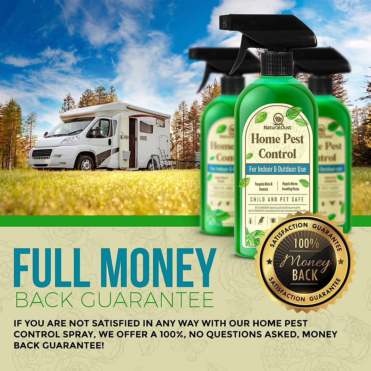 NATURAL OUST Peppermint Oil Mouse Repellent Spray - Roach Ant Spider Bug Insect Killer - Eco Friendly Pest Control to Repel Mice - Humane Repeller Alternative to Trap