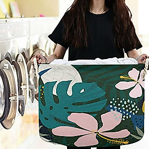 visesunny Hibiscus Floral Hawaiian Pattern Laundry Baskets Fabric Storage Bin Storage Box Collapsible Storage Basket Toy Clothes Shelves Basket for Bathroom,Bedroom,Nursery,Closet,Office