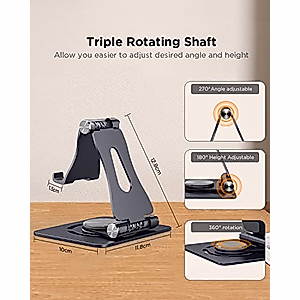 EasyAcc Phone Stand, Newly 3 in 1 Adjustable Cell Phone Stand, 2023 Aluminum Stable iPhone iPad Stand Dock, Foldable Desktop Phone Holder for iPhone 14 13 12 11 XR, Tablet (7-10.7"), Nintendo Switch