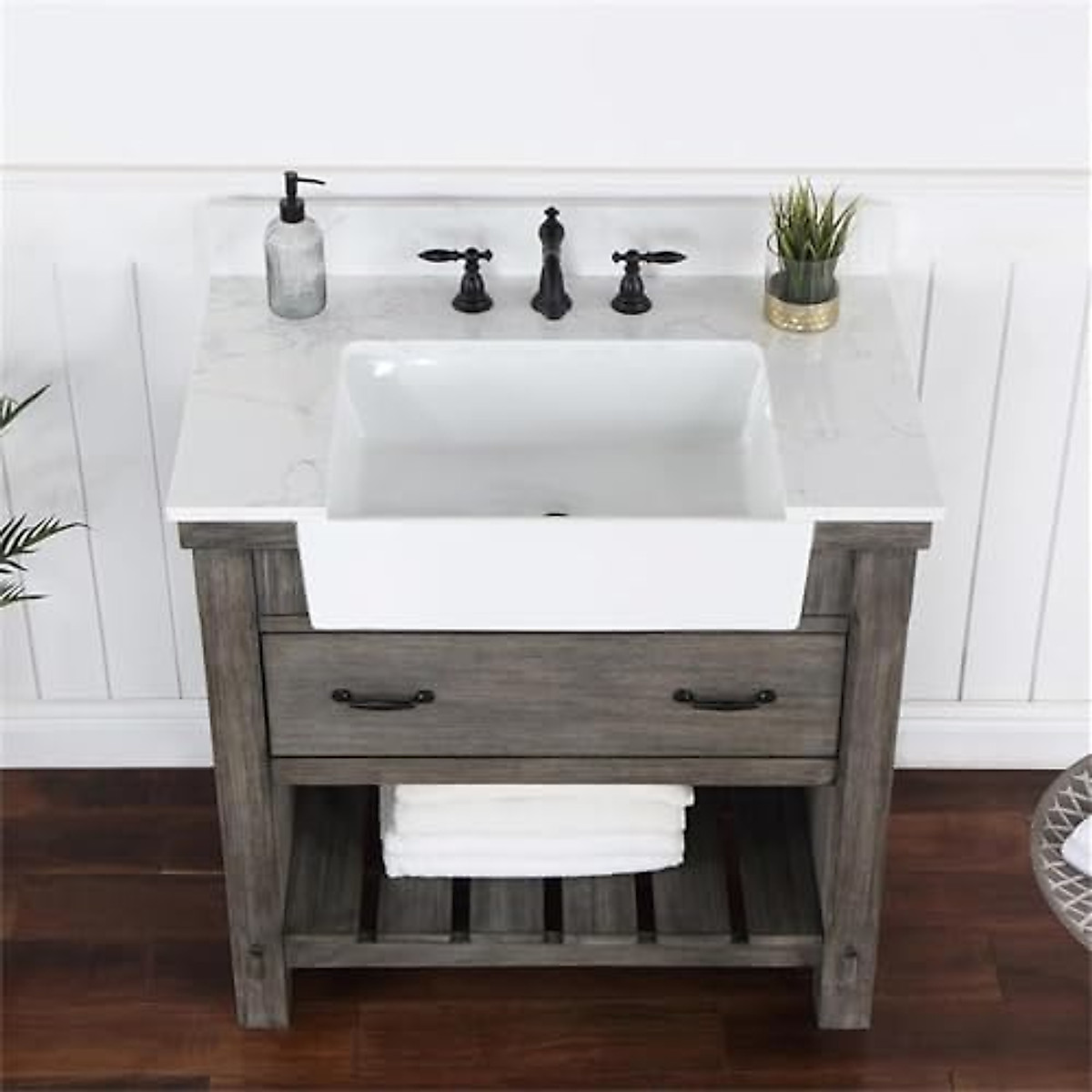 VINNOVA Villareal 36" Single Bath Vanity in Classical Gray with White Farmhouse Basin