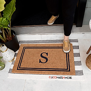 COCO MATS 'N MORE Blue Double Bordered Monogrammed Coco Doormat 38" x 60" with Vinyl Backing | Entry Rugs | Unique, Personalized Door Mats Outdoor | Tough Coconut Husk Scrapes All Dirt Off Shoes