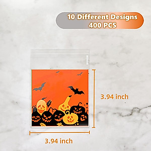 AXYEEUR 400 Pcs Halloween Candy Bags,Halloween Self Adhesive Clear Cookie Treat Bags,10 Styles Halloween Cellophane Bags for Party Favors Supplies