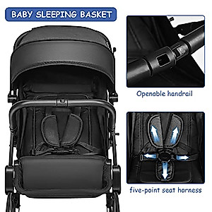 BABY JOY Lightweight Baby Stroller, Infant Stroller w/Easy One-Hand Fold, Adjustable Backrest/Footrest/Canopy, 5-Point Harness & Storage Basket, Compact Toddler Travel Stroller for Airplane (Black)