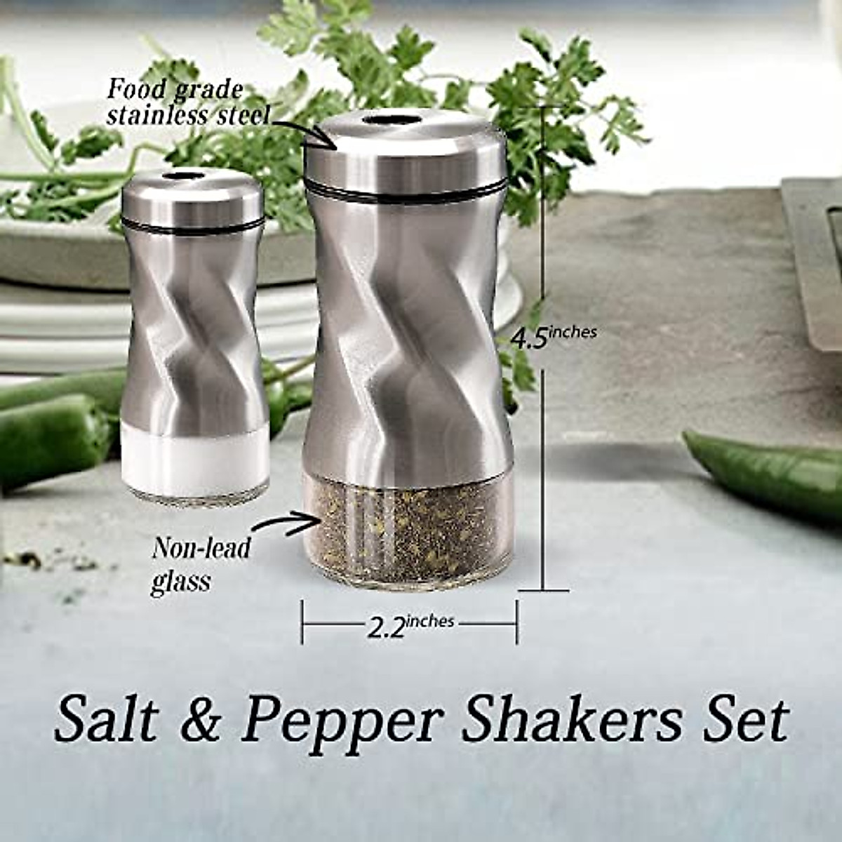 Salt and Pepper Shakers with Adjustable Pour Hole, 3 oz Salt Shaker with Clear Glass Bottom, Perfect for Black Pepper, Kosher And Sea Salts, Refillable Design - 2 PCS By Neodaco