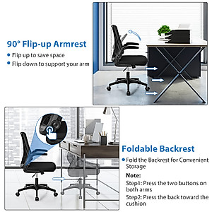 Giantex Ergonomic Office Chair w/Foldable Backrest, Mid Back Mesh Chair with Lumbar Support, Flip up Arms, Swivel Rolling Executive Task Chair Computer Desk Chair for Home Meeting Room (Black)