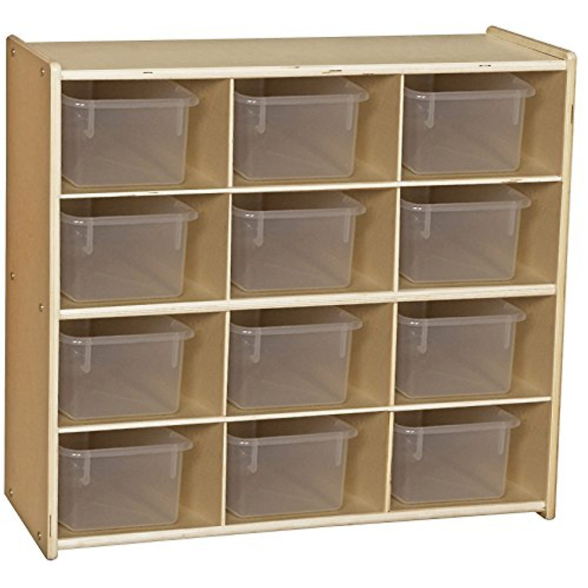 Contender 12-Cubby Storage Unit with Clear Tubs, 12 Compartment Storage Organizer with Daycare Shelves for Kids, Hardwood Cubby Organizer for Classroom, Cube Locker Shelf for Organizing Toys
