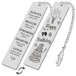 Happy 19th Birthday Stainless Steel Reading Bookmarks, Double Sided Engrave Inspirational Bookmarks for Book Lovers, Girls, Boys, Students, Teens 19 Years Old Birthday Graduation Christmas Gifts